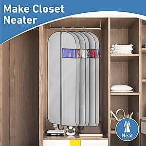 Shenehsmp Dress Bags for Gowns Long, 60'' Garment Bags for Hanging Clothes, Dress Garment Bag, Clear Foldable Long Dress Bag for Closet Storage and Travel, 6 Pack