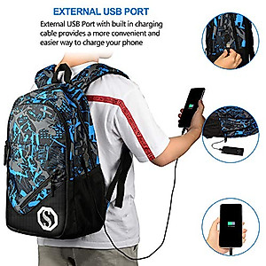 Goodking Laptop Backpack for Boys School Bags for Kids with USB Charging Port, Water Resistant Backpack Travel Daypack 15.6" Laptop Bag with Lunch Bag and Pencil Case