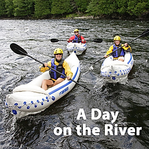 Sea Eagle SE330 Two Person Inflatable Sport Kayak Boat with Two Seats, Two Paddles and Pump