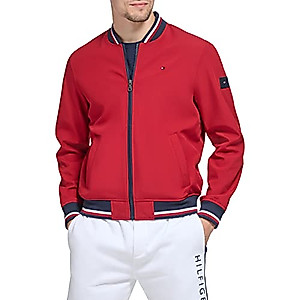 Tommy Hilfiger Men's Lightweight Varsity Rib Knit Bomber Jacket, Red, X-Small