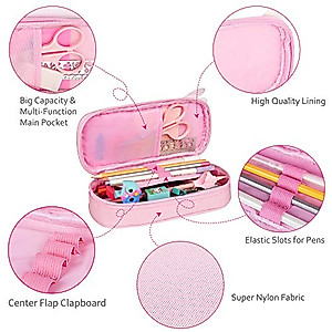 Firesara Pencil Case, Large Capacity Pen Case Pencil Bag Pouch Pen Pencil Marker Stationery Organizer with Zipper Big Storage Compartments for Teen Boys Girls Students School Office (Pink)