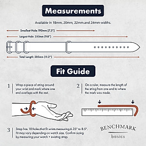 Benchmark Basics Leather Watch Band - Zulu Crazy Horse Oiled Leather Military Style One-Piece Watch Strap - 18mm Dark Brown