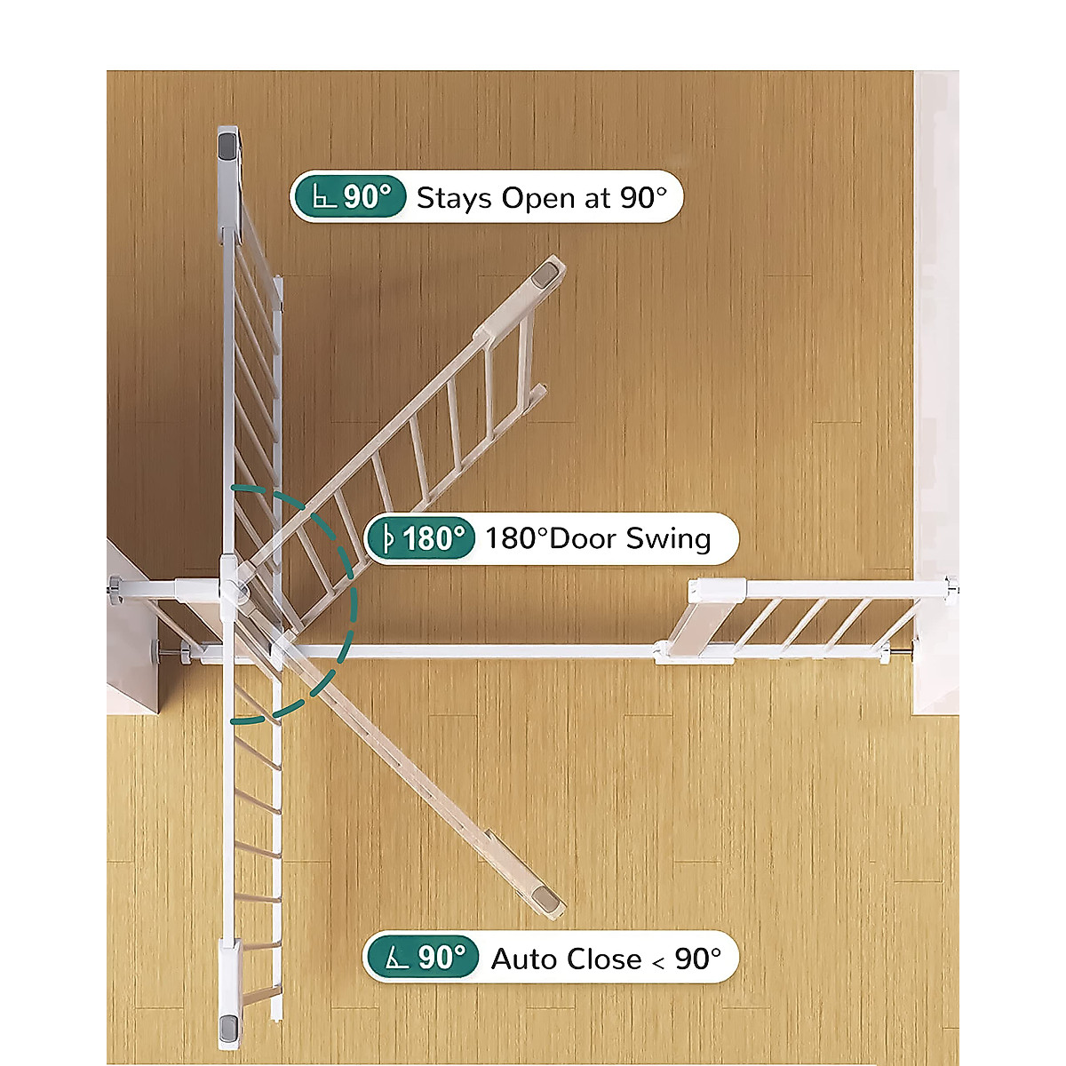 Newnice 40.6" -29.7" Auto Close Baby Gate with Small Cat Door, Easy Walk Thru & Durable Dog Pet Gates for Stairs, Doorway, House, Pressure Mounted Safety Child Gate Includes 4 Wall Cups