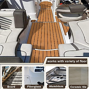 HZCHIONE 3M EVA Foam Boat Decking Boat Flooring 94x45in Self Adhesive Boat Mat Sheet Non-Slip Faux Teak Boat Flooring Deck for Yacht Fish Pontoon Boat Floor