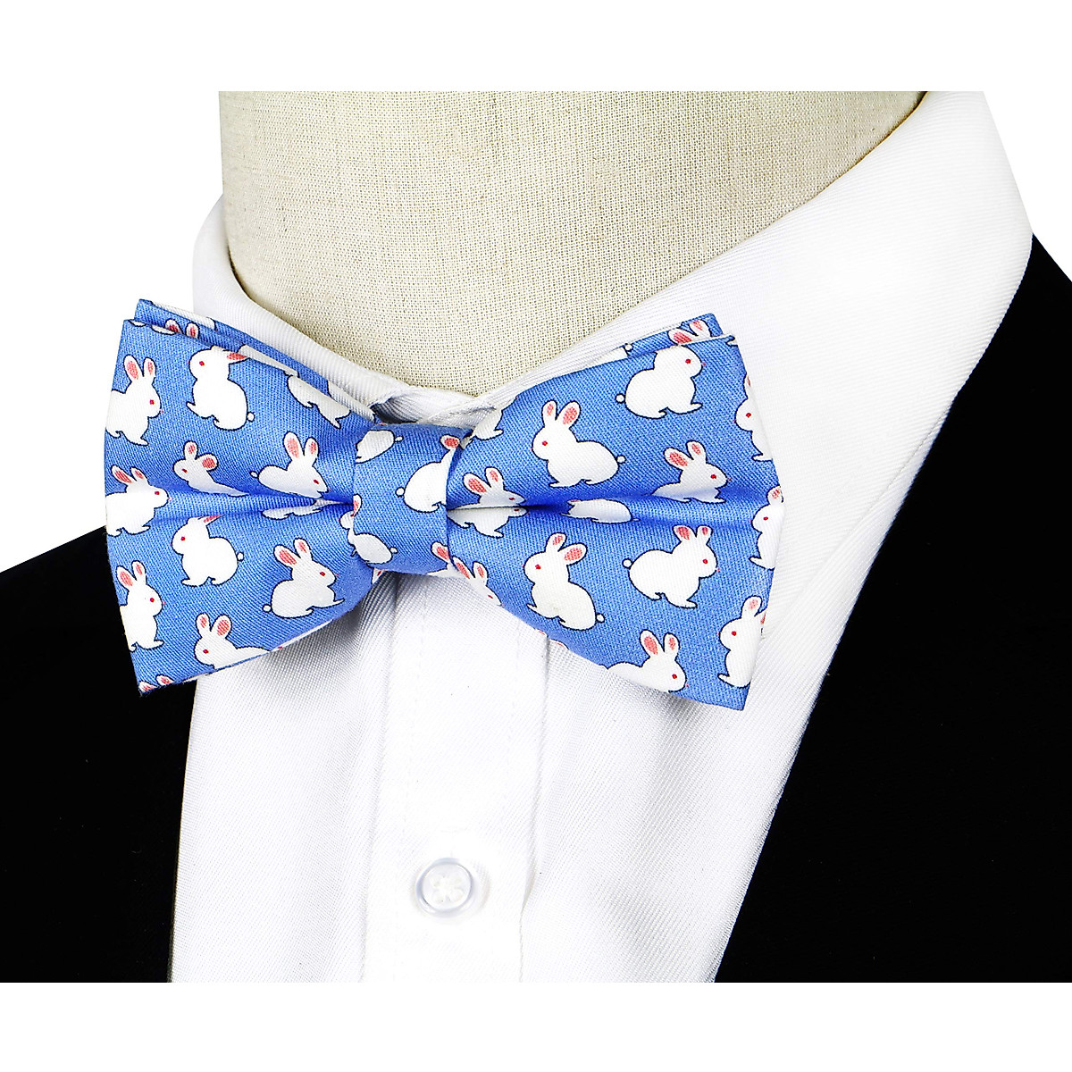 OCIA Cute Pattern Pre-tied Bow Tie Adjustable Bowties for Adult & Children White Blue (Rabbits)