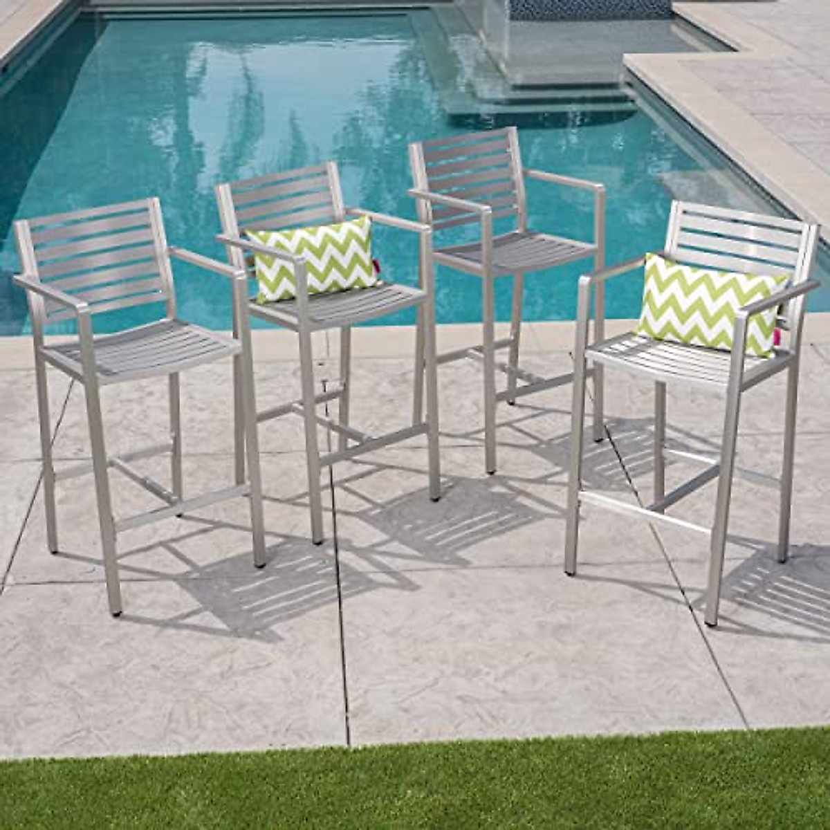 Christopher Knight Home Tammy Coral Outdoor Silver Rust-Proof Aluminum 29.50 Inch Barstools (Set of 4)