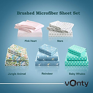 Vonty Kids Bed Sheets Twin Pink Heart Printed Sheets for Girls, Soft Lightweight Microfiber Easy Wash Bedding Set (1 Fitted Sheet + 1 Flat Sheet + 1 Pillowcase)