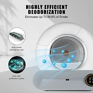 (2024) DuckSky Self Cleaning Cat Litter Box, 65L+9L Extra Large Automatic Litter Box for Multiple Cats, Features negative ion Sterilization and Deodorization, APP Control, and Health Monitor.(White)