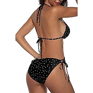 Tempt Me Women Black Polka Dot Triangle Bikini Sets Halter Two Piece Sexy Swimsuit String Tie Side Bathing Suit L