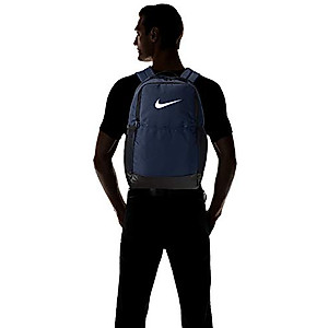 Nike Brasilia Medium Training Nike Backpack for Women and Men with Secure Storage & Water Resistant Coating, Midnight Navy/Black/White