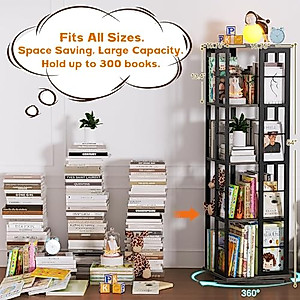 Aheaplus Rotating Bookshelf, Corner Bookshelf, 360 Display Wood Spinning Bookshelf, Floor Standing Bookcase Narrow Shelf Revolving Organizer Storage Rack for Small Space, Bedroom, Study Room, Grey Oak