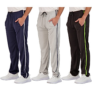 3 Pack: Men's Mesh Athletic Active Gym Workout Open Bottom Sweatpants Pockets Sports Training Soccer Track Running Casual Lounge Comfy Jogging Quick Dry Drawstring Relaxed Straight Leg- Set 6, XL