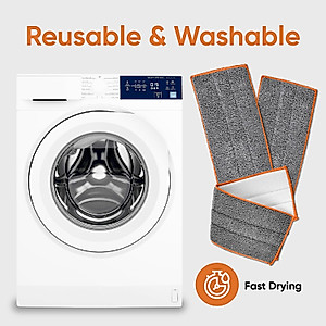 Superio Microfiber Mop Pads, Refill Miracle Mop, Microfiber Mop Replacement Head with Velcro, 16 Inch Mop Refill for Flat, Spray Mop Set -3 Pack- Grey