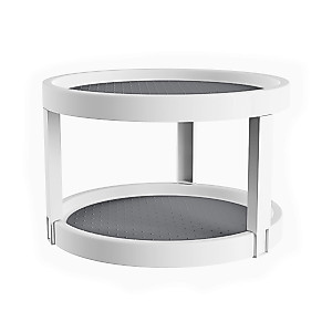 Lazy Susan – 9.75 Inch Diameter Plastic Round Two Tier Turntable Kitchen, Pantry and Vanity Organizer and Display with Non-Skid Liner by Lavish Home