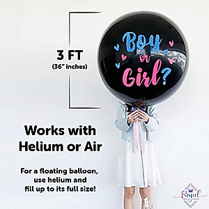 5Pc Premium Jumbo 36 Inch Baby Gender Reveal Balloon Kit | Big Black Balloons with Pink and Blue Heart Shape Confetti | Baby Shower Party Supplies Pack, Gender Reveal Decorations for Boy or Girl