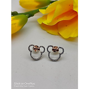 Sidapsjewels 0.18 Ct Mickey Mouse & Minnie Mouse Diamond Outline Stud Earrings 14K White Gold Over