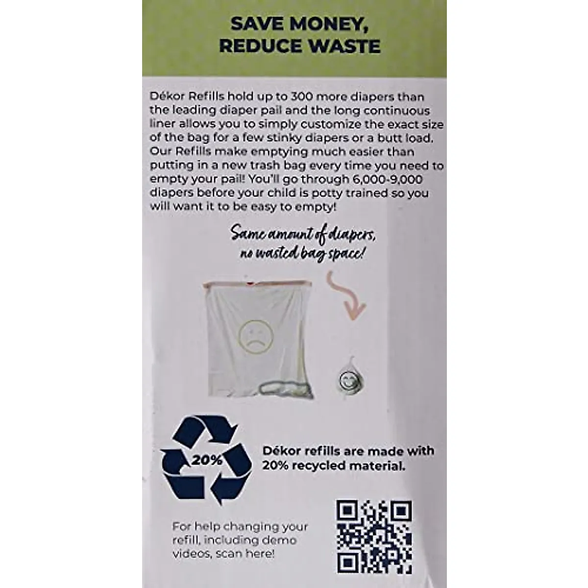 DEKOR Plus Diaper Pail Refills | 4 Count | Most Economical Refill System | Quick & Easy to Replace | No Preset Bag Size – Use Only What You Need | Exclusive End-of-Liner Marking | Baby Powder Scent