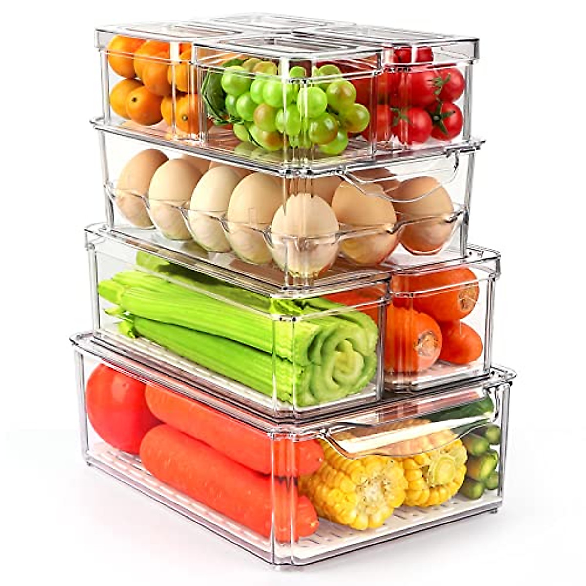YKIOKE 10 Pack Refrigerator Pantry Organizer Bins & 8 Pack Fridge Organizer with Egg Holder (18 Pack)
