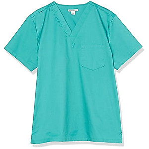 Amazon Essentials Men's V-Neck Scrub Top with Pockets, Emerald Green, Large