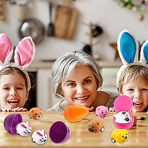 Haconba 24 Pack Easter Eggs Prefilled Stuffed with 24 Pack Mini Easter Rabbit Animal PullBack Toy Cars Inside for Easter Gifts Easter Theme Party Eggs Hunt Game Chest Toys