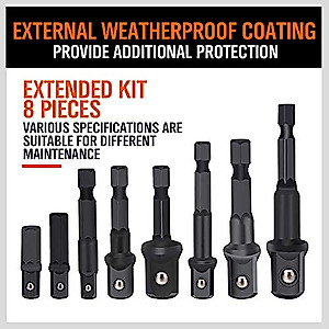 HORUSDY 8-Piece Impact Grade Power Drill Sockets Adapter Sets, Hex Shank Impact Driver Socket Adapter, Socket to Drill Adapter 1/4" 3/8" 1/2" Impact Driver Adapter