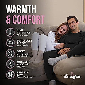 Thermajane Long Johns Thermal Underwear for Women Scoop Neck Fleece Lined Base Layer Pajama Set Cold Weather (Navy, Small)