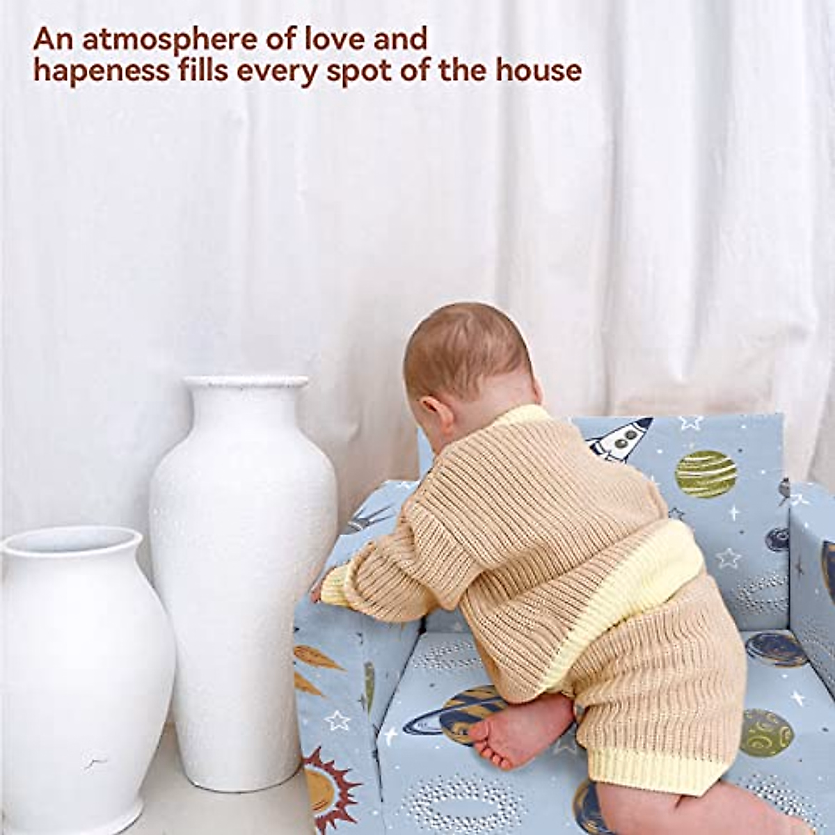 fond + found Kids Sofa Couch,Toddler Children 2-in-1 Convertible Sofa to Lounger, Comfy Flip-Out Couch/Sleeper, Rocket Outer Space Chair, Bed for Boys Girls