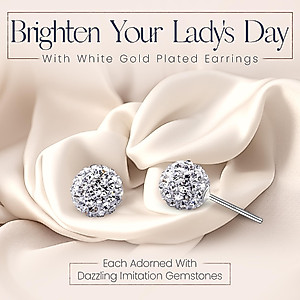 Crystal Line Azuria 925 Sterling Silver Earrings White Crystals Round Disco Ball Stud Earrings 8 mm for Women