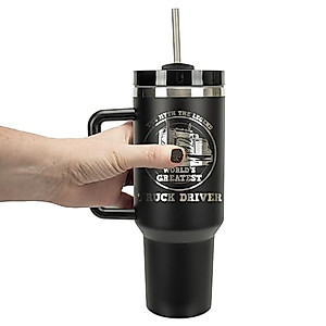 100 North | 40 oz Stainless Steel Double Wall Insulated Travel Tumbler With Handle, Straw, and Lid, World's Greatest Truck Driver Black