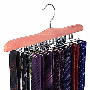 TOPIA HANGER American Red Cedar Wooden Tie Racks for Closet, 24 Tie Hangers Organizer, High-Grade Space Saving Necktie Holder for Storage and Display Bra, Tank Top, Camisole (1-Pack) CT14T