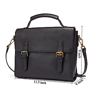 Vintage Leather Messenger Bag For Women Top Handle Shoulder Handbags Fit A4 Paper (Black)