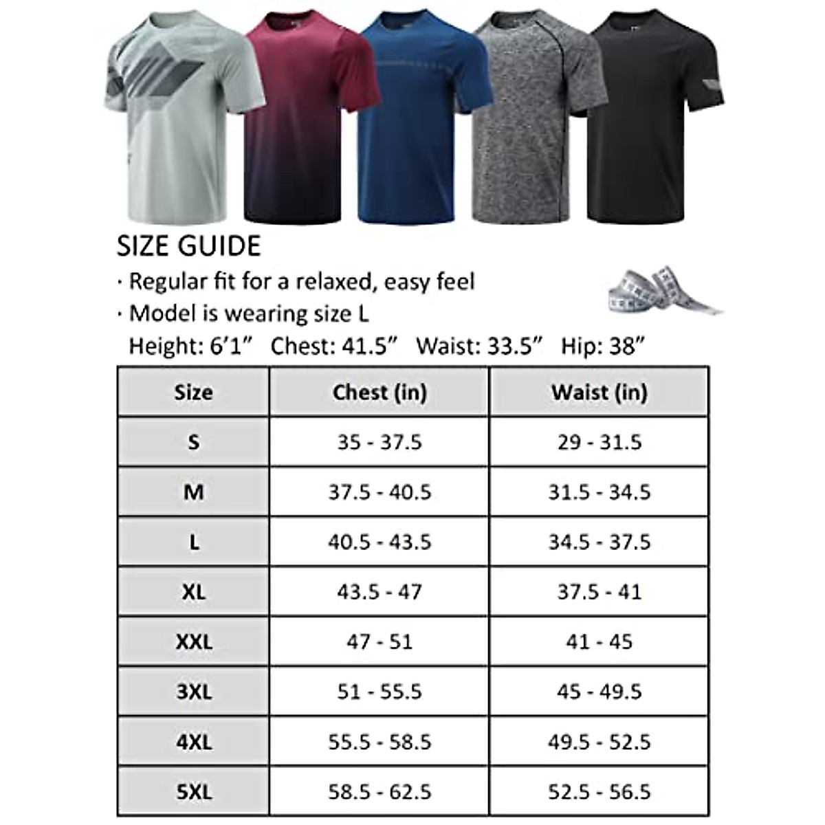 5 Pack Men’s Active Quick Dry Crew Neck T Shirts | Athletic Running Gym Workout Short Sleeve Tee Tops Bulk (Set 3, Large)