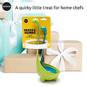 OTOTO Turquoise Nessie Ladle & Green Mama Nessie Colander Value Pack - Special Edition Soup Ladle & Colander Set - Ladles for Cooking - Kitchen Colander for Pasta - Dishwasher Safe & BPA free Ladle