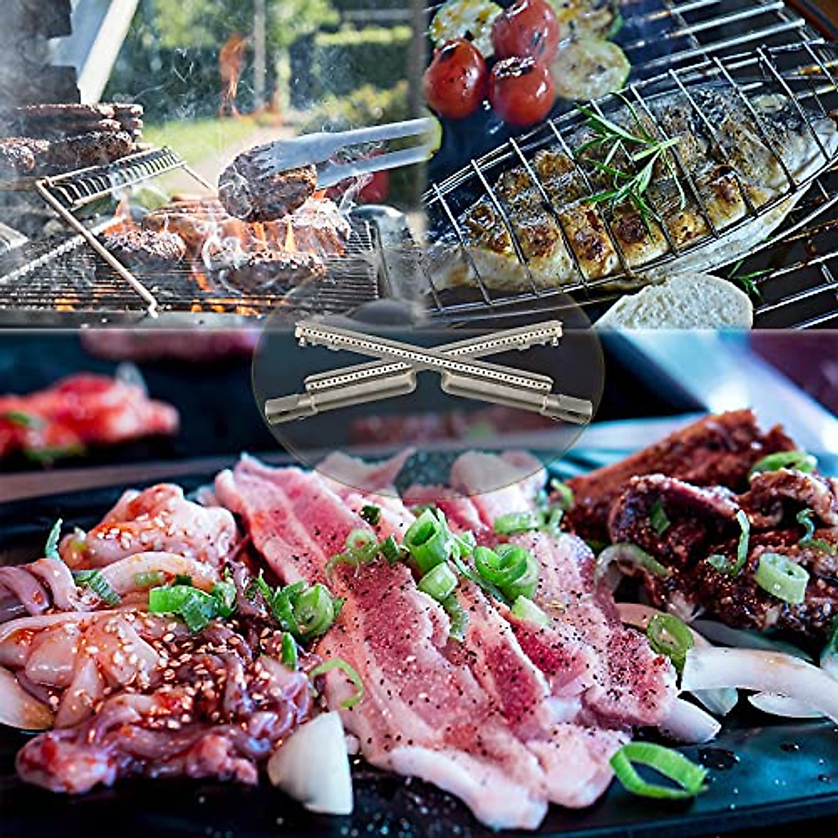 Heavy Duty Cast Stainless Steel Grill Burner 4 Set for Bull, Outdoor Premium Gas BBQ Grill Burner Replacement for Bull Cal Flame Blaze Aussie Bakers Chefs Turbo Thermos Char Broil Jenn Air Nexgrill