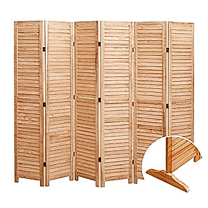 Room Dividers Folding Privacy Screens 6 Panel 5.6 Ft Tall Foldable Portable Room Seperating Divider, Wood Room Divider Wall & Office Divider, Freestanding Portable Partitions, Brown