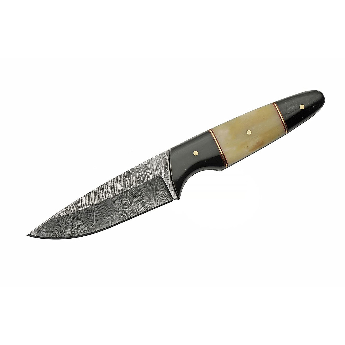 Szco Supplies 7.5" Horn and Bone Handle Damascus Outdoor Hunting Knife with Sheath