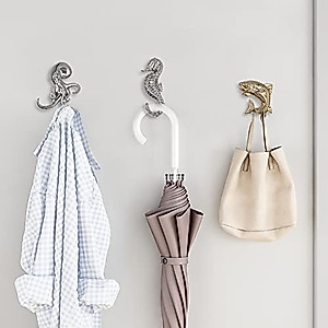 ALIWINER Seahorse Hooks Hanging Wall Mounted Rustic Decorative Hook,Tuna Towel Hooks-Heavy Duty Wall Hanger for Robe, Decorative Octopus Hook Ocean Theme Wall Decor, Set of 3