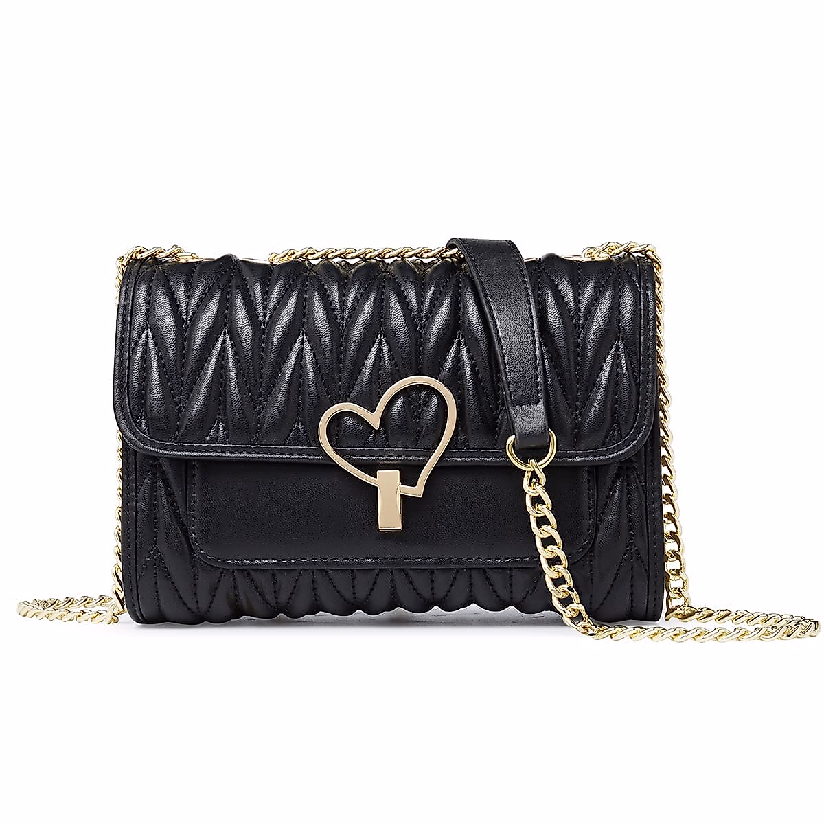 LAORENTOU Cowhide Shoulder Bag for Women Leather Small Satchel Crossbody Bag Quilted Purses With Chain Strap