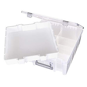 AB Designs 6899ABD Super Satchel Double Deep with Lift-Out Tray and Removable Dividers, Stackable Home Storage Organization Container, Clear with Sliver Latches and Handle