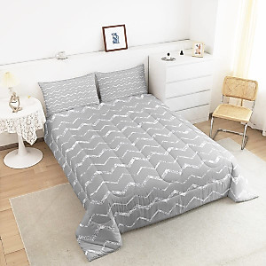 Feelyou Grey Comforter Set Queen Size for Teen Girls Boys Women, Gray and Silver Bedding Set, 3 Piece Lightweight Microfiber Reversible Comforter (1 Comforter + 2 Pillow Shams)