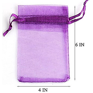 Gmnosuw 50 Count Organza Drawstring Gift Bag for Jewelry,Dried Lavender Flowers,Sheer Fabric 4x6 Inches Mesh Purple Voile Pouch for Baby Shower,Christmas,Baby Girl Birthday,Party Favors,Wedding,Beach