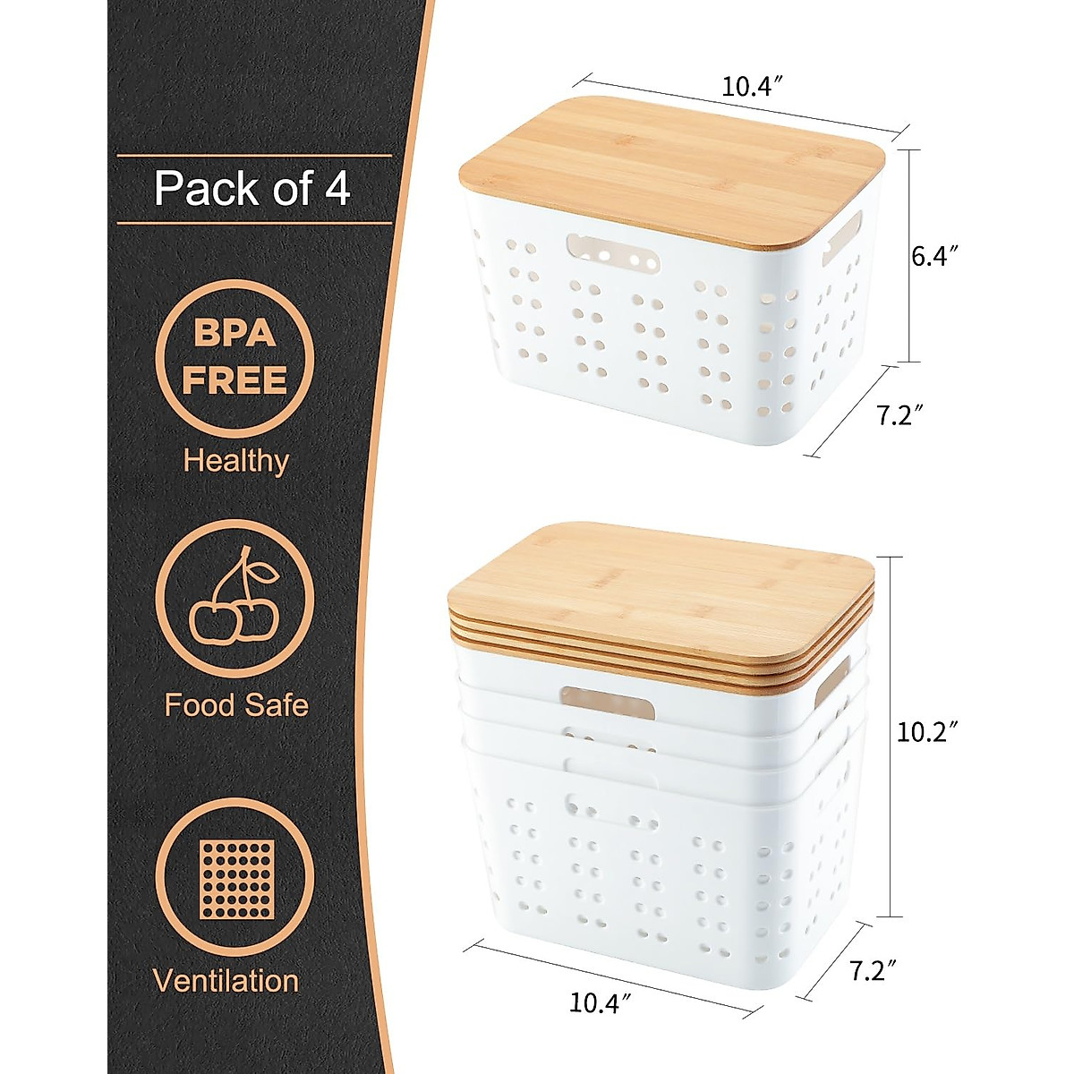 EOENVIVS Storage Bins With Lids Organization and Storage Containers with Bamboo Lids Storage Baskets Organizer for Shelves Drawers Desktop Bedroom Closet Playroom Classroom Office, Pack of 4