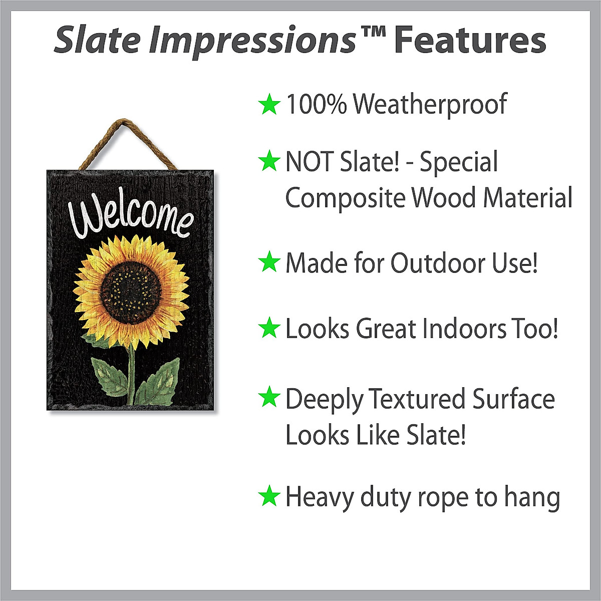 My Word! Sunflower Slate Impressions Wall Hanging Welcome Sign. Rustic Farmhouse Home Decor for your Living Room, Dining Room Kitchen, Bedroom – Large: 8”x11.25”