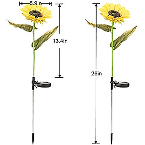 Solar Sunflower Lights Garden Decor -Solar Sunflower Outdoor Decorative Lights Solar Flowers Lights Solar Sunflowers Outdoor Waterproof Decor for Court Yard, Front , Patio, Balcony (2 Pack)