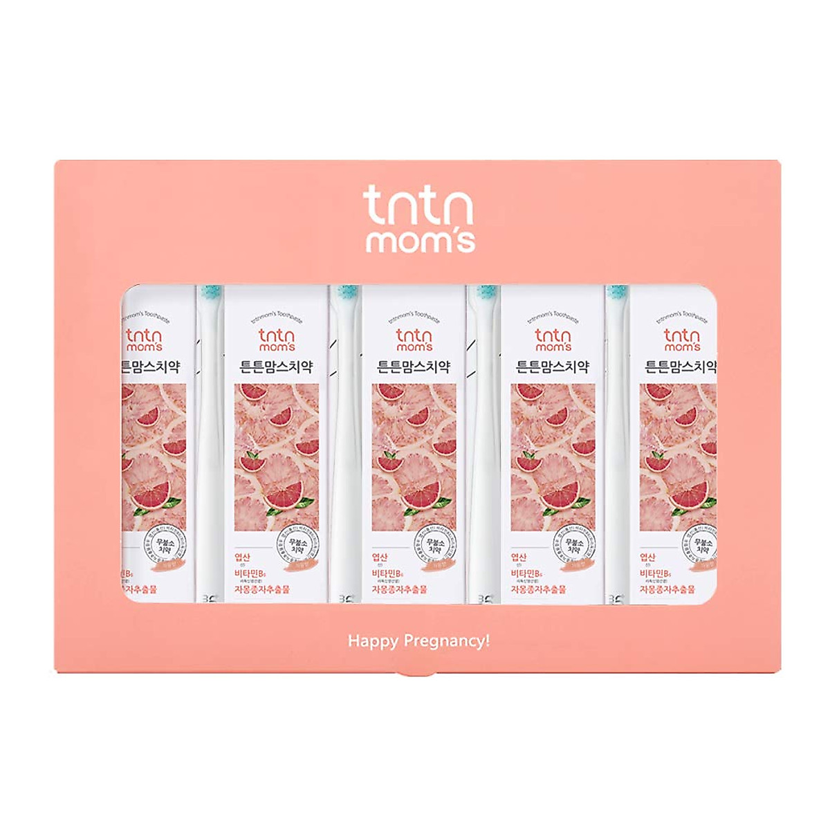 TNTN MOM'S - Toothpaste (5ea) & Toothbrush (5ea) Set for Pregnant Women | SLS Free & Fluoride Free | Grapefruits Scent Toothpaste, Ultra fine Toothbrush | Good for a Morning Sickness Relief