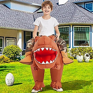 GOOSH Inflatable Dinosaur Costume Kid 36IN Riding T Rex Air Blow up Dinosaur Costume for Halloween Cosplay Party