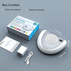 White Noise Sound Machine for Sleeping Baby Kid Adult Office Privacy with 24 Soothing Sounds, Portable Sleep Machine White Noise Fan Natural Sound, Battery & Plug, Timer, 2 USB Charger, Headphone Jack