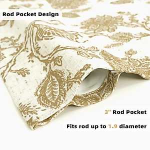 DriftAway Freda Floral Linen Blend Blackout Thermal Insulated Energy Saving Window Linen Curtain Valance Rod Pocket 2 Layers 2 Pack Each 52 Inch by 18 Inch Plus 2 Inch Header Sand