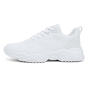 SUNROLAN Walking Shoes for Women Outdoor Casual Lightweight Work Travel Tennis Running Sneakers (2308-White-37)