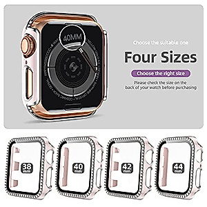 ZAROTO for Apple Watch case 40mm with Tempered Glass Screen Protector for iwatch Series 6/5/4/SE, Bling Crystal Diamond Rhinestone Bumper Full Cover Protective Case Women Girls 40mm Pink